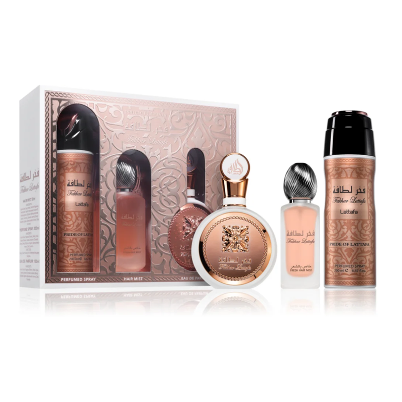 Set Perfume Lattafa Fakhar Women EDP 100ml + Spray 200ml + Hair Mist 5 – Cosmetic